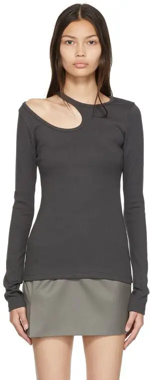 LOW CLASSIC LOW CLASSIC Gray Cotton Long Sleeve T-Shirt - Charcoal