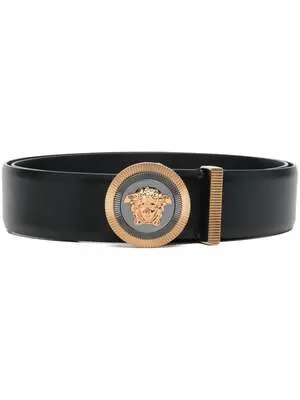 Versace Medusa Buckle Leather Belt - Black