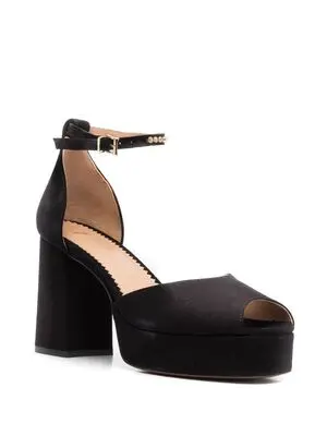 Maje Suede Crystal-embellished High Block Heel Platform Sandals