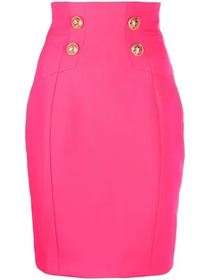 Balmain Logo-button Pencil Skirt - Pink