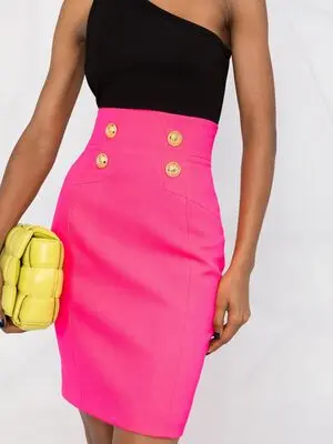 Balmain Logo-button Pencil Skirt - Pink