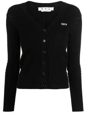 Off-White Logo-print Knitted Cardigan - Black