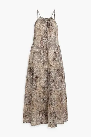 Seafolly Tiered Printed Cotton Voile Maxi Dress - Brown