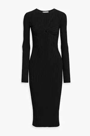 Helmut Lang Cutout Ribbed Jersey Midi Dress - Black