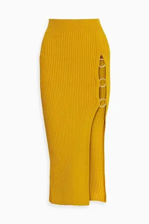 NICHOLAS Embellished Ribbedknit Midi Skirt - Marigold