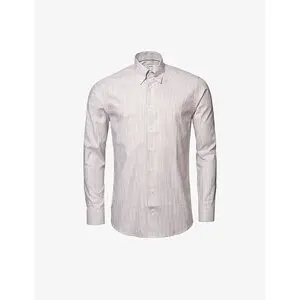 Eton Button-down Striped Cotton Oxford Shirt Brown