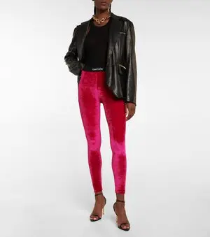 TOM FORD Logo Velvet Leggings - Pink