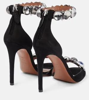 Alaïa La Bombe 110 Embellished Suede Sandals - Black
