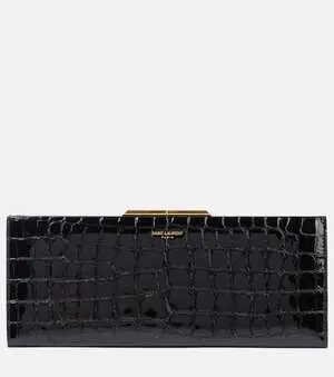 Saint Laurent Midnight Croc-effect Leather Clutch