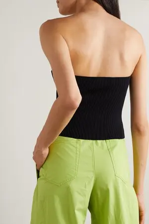 SELF-PORTRAIT Strapless Button-embellished Ribbed-knit Top
