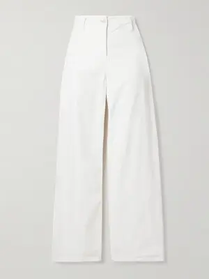NILI LOTAN Megan Cotton-blend Twill Wide-leg Pants - White