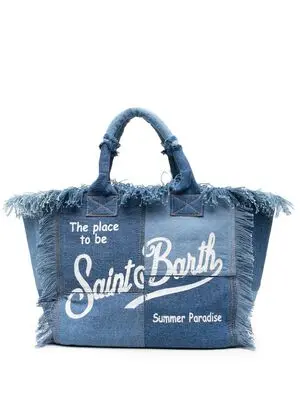 MC2 SAINT BARTH Vanity Fringed Denim Tote Bag - Blue