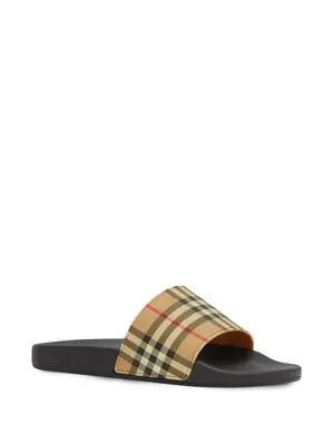Burberry Check Slides - Neutrals