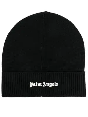 Palm Angels Logo-embroidered Beanie - Black
