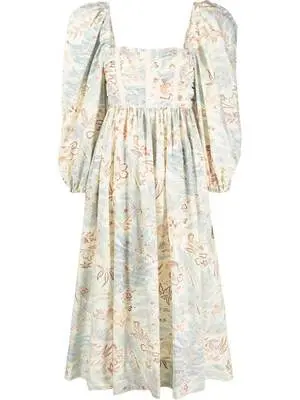 Ulla Johnson Graphic-print Square Neck Midi Dress