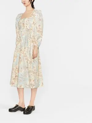 Ulla Johnson Graphic-print Square Neck Midi Dress