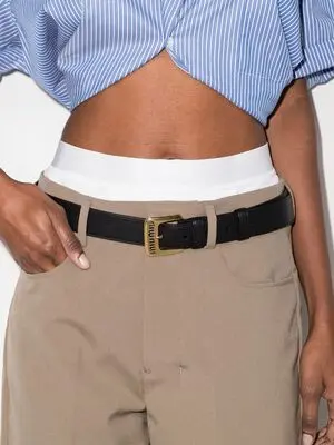 Miu Miu Nappa Leather Belt With Logo Buckle - Black