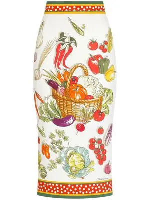 Dolce & Gabbana Vegetable-print Pencil Skirt - White