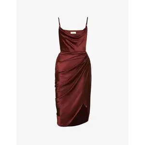 House Of Cb Reva Corset Satin Midi Dress - Raisin