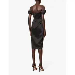 House Of Cb Loretta Off-shoulder Satin Midi Dress - Black