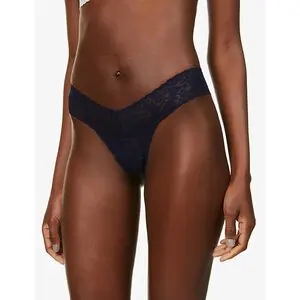 Hanky Panky Signature Lace Low-rise Stretch-jersey Thong 1 Size Navy