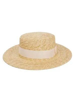 BOUTIQUE BONITA Boater Straw Hat With Ribbon - Cream