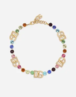 Dolce & Gabbana Short Necklace With Rhinestones And Logo - Multicolor