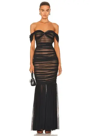 Norma Kamali Walter Fishtail Gown - Black Mesh