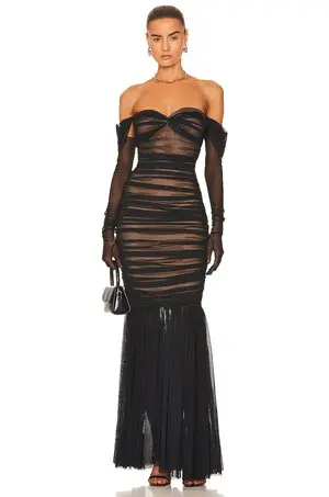 Norma Kamali Walter Fishtail Gown - Black Mesh