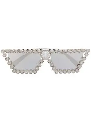 Philipp Plein Crystal-embellished Square-frame Sunglasses - Silver