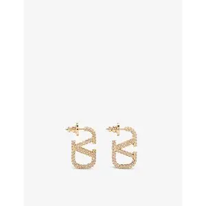 Valentino Garavani Vlogo Rhinestone Earrings - Gold