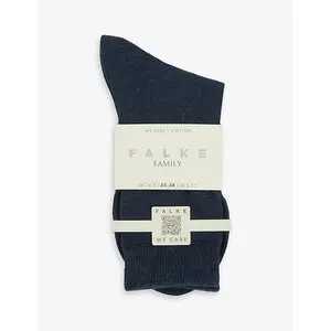 Falke Family Brand-Print Cotton-Blend Knitted Socks 6499 Navyblue