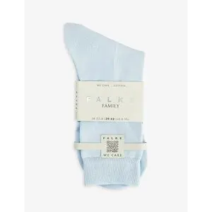 Falke Family Brand-Print Cotton-Blend Knitted Socks 6594 Light Blue