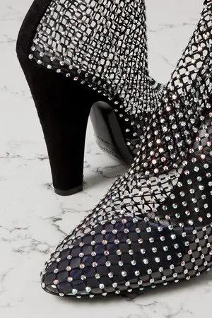 Saint Laurent Suede-trimmed Crystal-embellished Fishnet Knee Boots