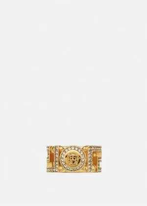 Versace Crystal Medusa Greca Ring - Gold