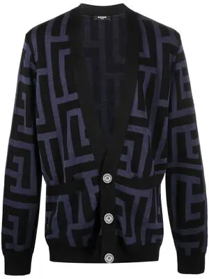 Balmain Monogram Print V-neck Cardigan