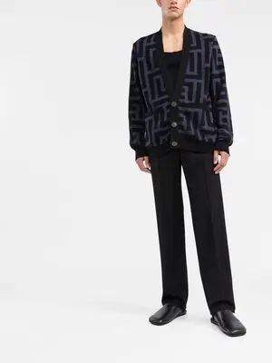 Balmain Monogram Print V-neck Cardigan