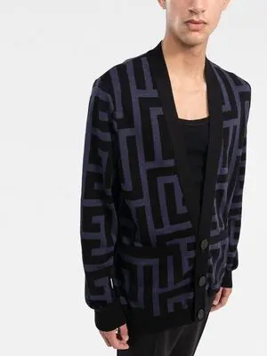 Balmain Monogram Print V-neck Cardigan
