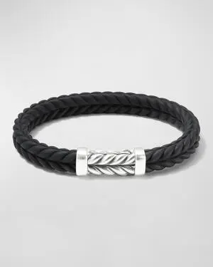 David Yurman 9mm Chevron Rubber Bracelet - Black Rubber/silver