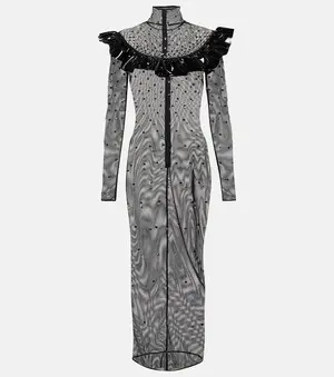 Alessandra Rich Embellished Mesh Midi Dress