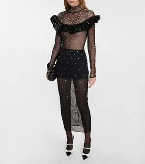 Alessandra Rich Embellished Mesh Midi Dress