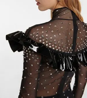 Alessandra Rich Embellished Mesh Midi Dress