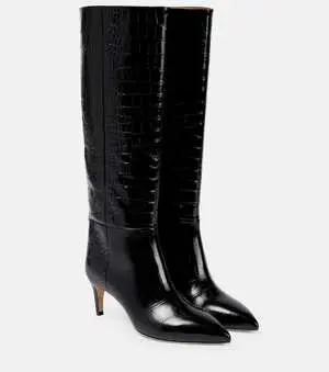 Paris Texas Croc-effect Leather Knee-high Boots - Black
