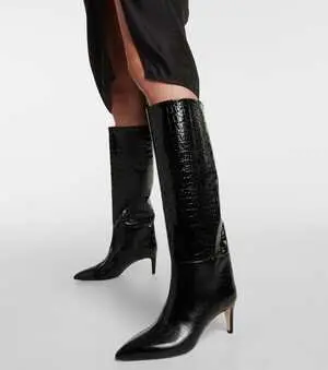 Paris Texas Croc-effect Leather Knee-high Boots - Black