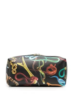 SELETTI Snake Print Makeup Bag - Black