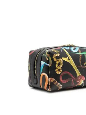 SELETTI Snake Print Makeup Bag - Black