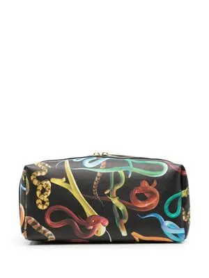 SELETTI Snake Print Makeup Bag - Black