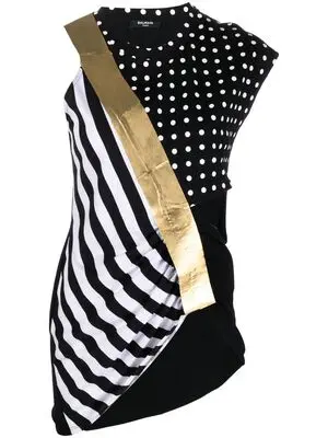 Balmain Mix-print Asymmetric Top
