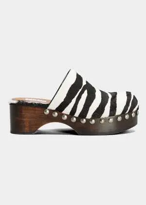 Alaïa Zebra Suede Mule Clogs - 009 Blancnoir