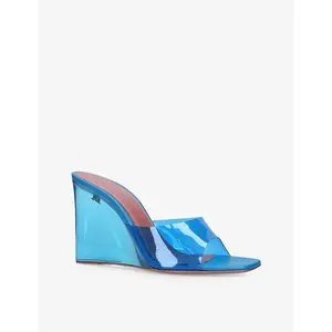 Amina Muaddi Lupita Glass Square-toe Pvc Wedge Sandals